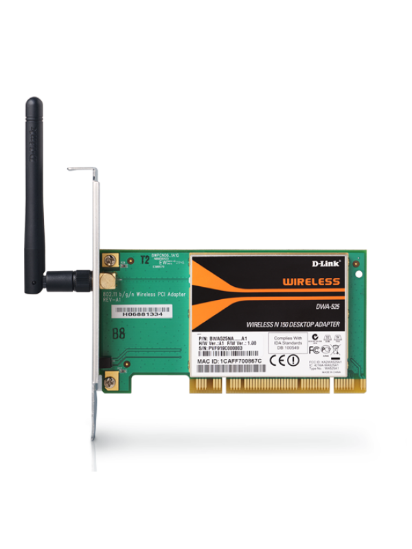 DLINK DWA-525 N150 WIRELESS PCI ADAPTER | DWA-525 - DLINK DWA-525 N150 WIRELESS PCI ADAPTER